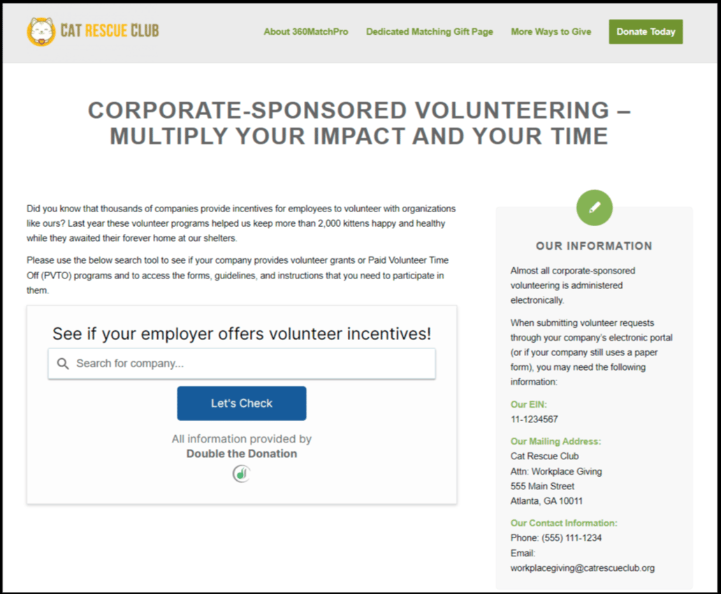 Creating a Dedicated Company-Sponsored Volunteering Page