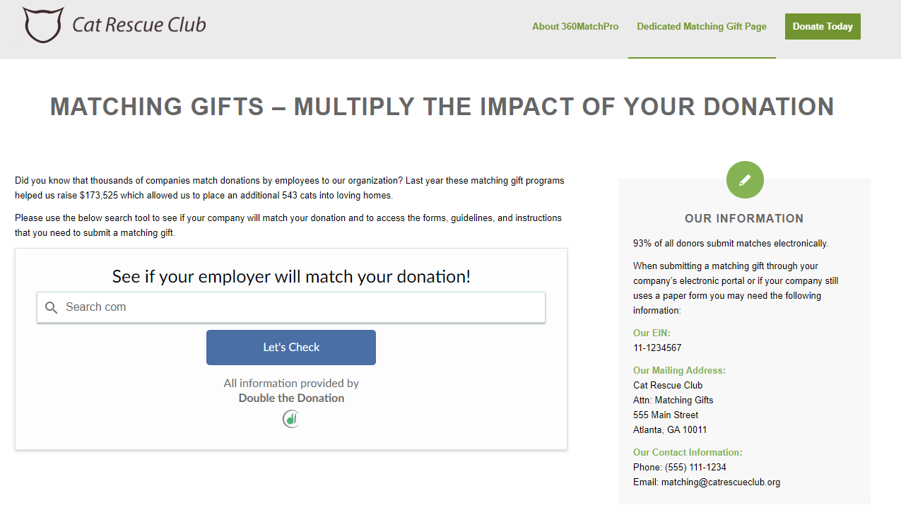 Creating a Dedicated Matching Gift Page
