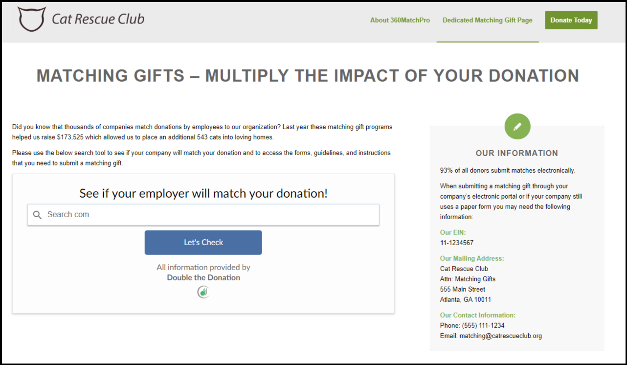 Creating a Dedicated Matching Gift Page