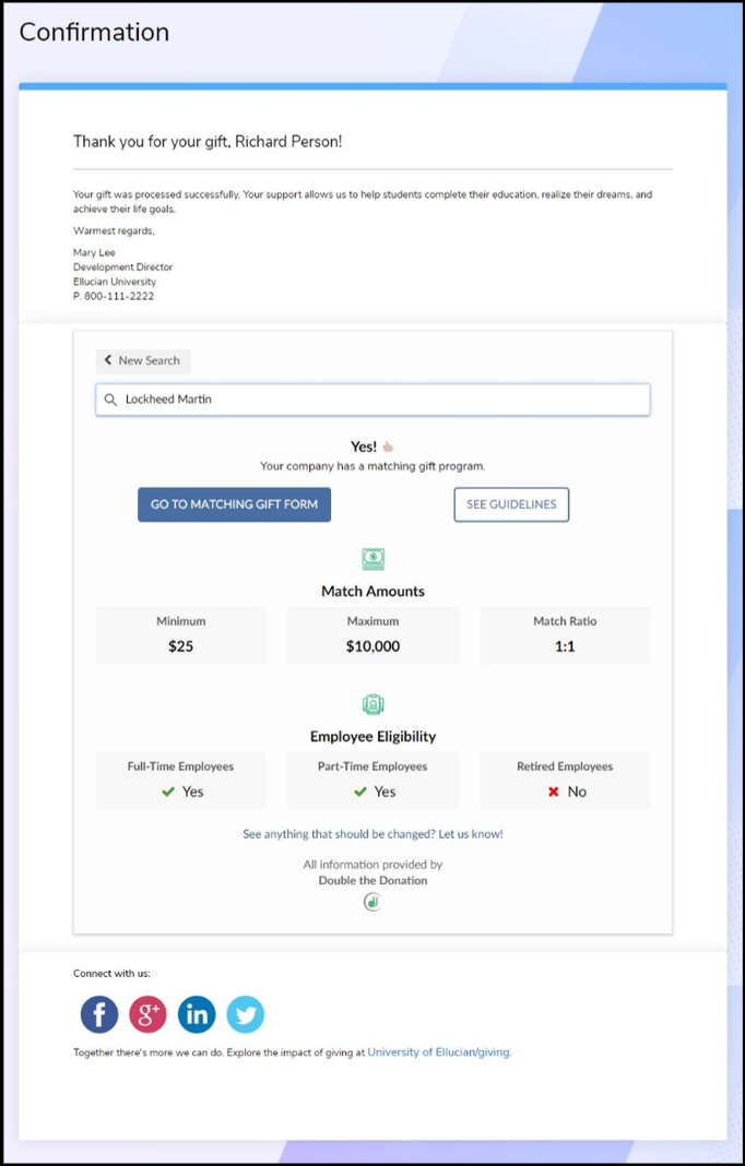 Does Double the Donation integrate with CRM Advance by Ellucian?